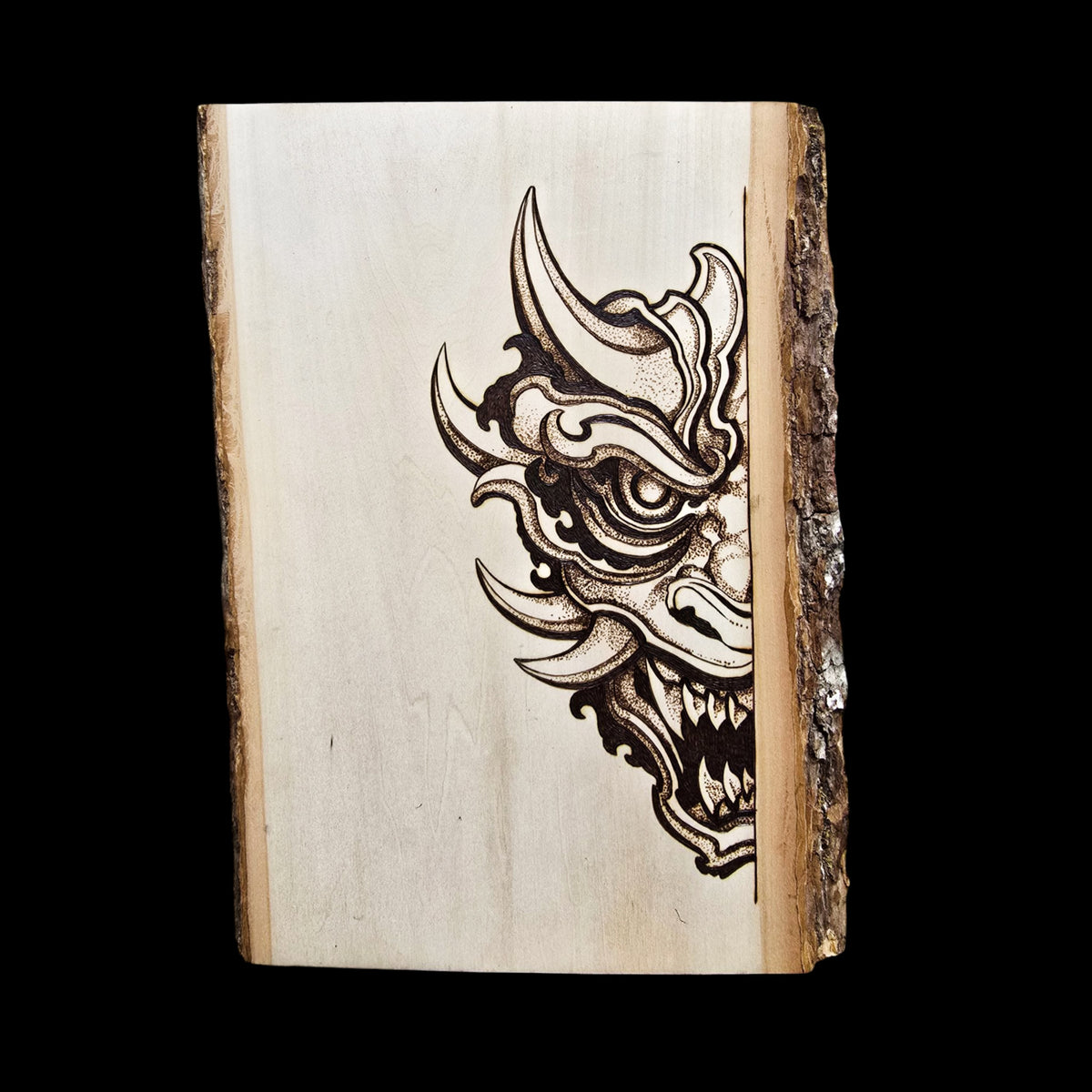 Hand Burned Dragon Mask – Darkside Woodburning